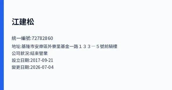 江建松的照片-統編 72782860(基隆市) 公司登記資料與營業項目詳細圖表