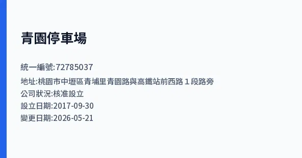 青園停車場的照片-統編 72785037(桃園市) 公司登記資料與營業項目詳細圖表