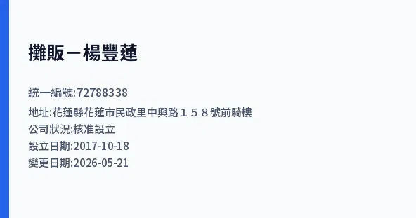 攤販-楊豐蓮的照片-統編 72788338(花蓮縣) 公司登記資料與營業項目詳細圖表