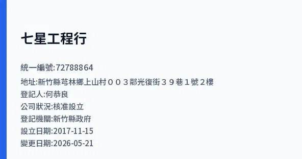 七星工程行的照片-統編 72788864(新竹縣) 公司登記資料與營業項目詳細圖表