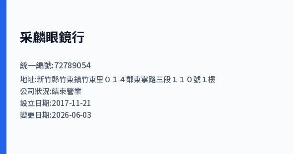 采麟眼鏡行的照片-統編 72789054(新竹縣) 公司登記資料與營業項目詳細圖表