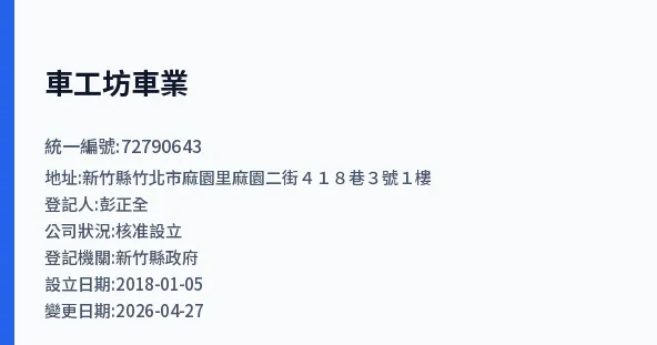 車工坊車業的照片-統編 72790643(新竹縣) 公司登記資料與營業項目詳細圖表