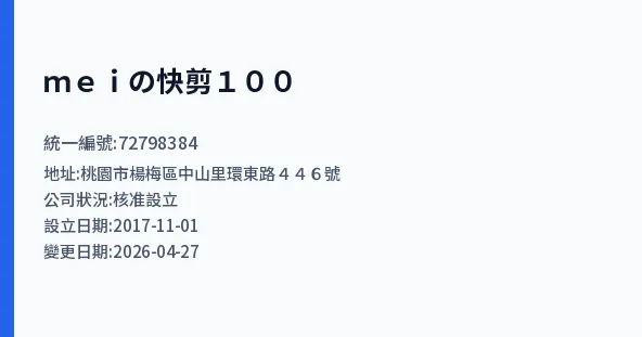 meiの快剪100的照片-統編 72798384(桃園市) 公司登記資料與營業項目詳細圖表