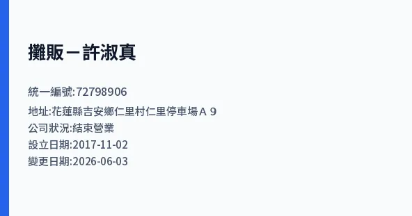 攤販-許淑真的照片-統編 72798906(花蓮縣) 公司登記資料與營業項目詳細圖表