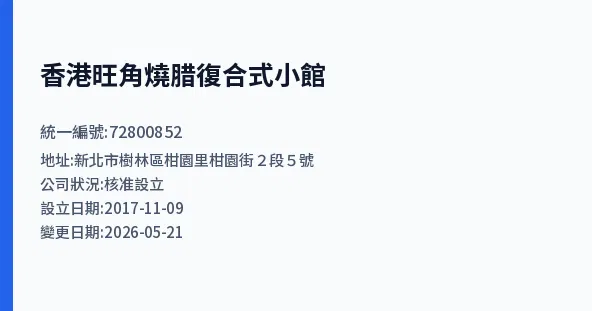 香港旺角燒腊復合式小館的照片-統編 72800852(新北市) 公司登記資料與營業項目詳細圖表
