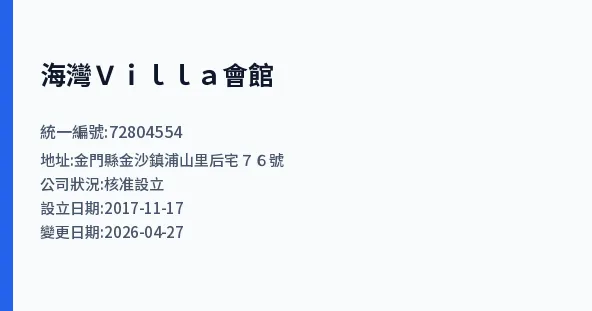 海灣Villa會館的照片-統編 72804554(金門縣) 公司登記資料與營業項目詳細圖表