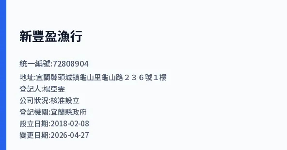 新豐盈漁行的照片-統編 72808904(宜蘭縣) 公司登記資料與營業項目詳細圖表