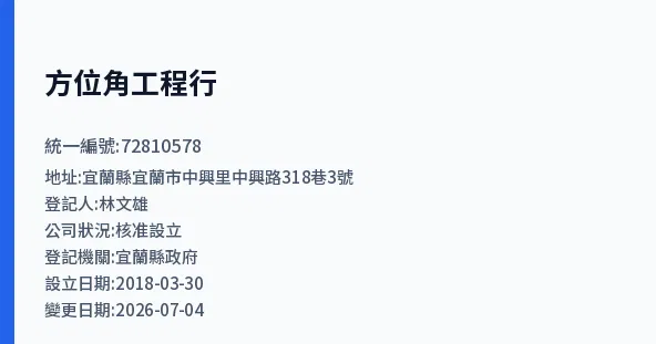 方位角工程行的照片-統編 72810578(宜蘭縣) 公司登記資料與營業項目詳細圖表