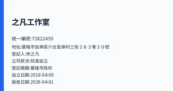 之凡工作室的照片-統編 72822455(基隆市) 公司登記資料與營業項目詳細圖表