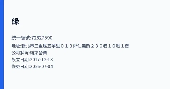 緣的照片-統編 72827590(新北市) 公司登記資料與營業項目詳細圖表