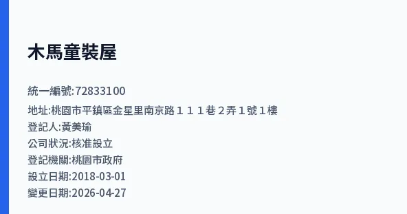 木馬童裝屋的照片-統編 72833100(桃園市) 公司登記資料與營業項目詳細圖表