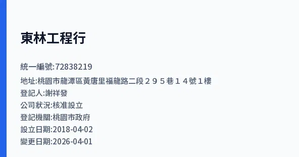 東林工程行的照片-統編 72838219(桃園市) 公司登記資料與營業項目詳細圖表