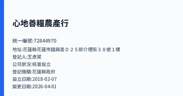 心地善糧農產行的照片-統編 72844970(花蓮縣) 公司登記資料與營業項目詳細圖表