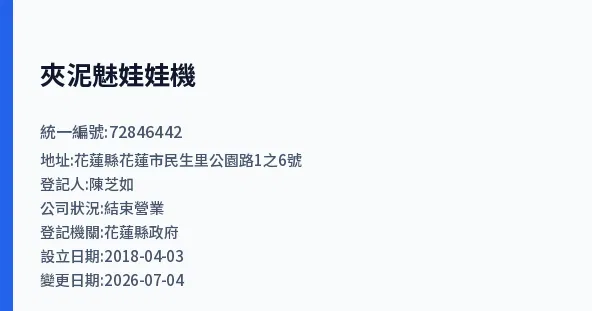 夾泥魅娃娃機的照片-統編 72846442(花蓮縣) 公司登記資料與營業項目詳細圖表
