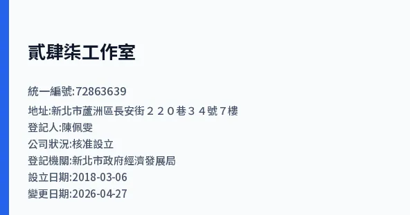 貳肆柒工作室的照片-統編 72863639(新北市) 公司登記資料與營業項目詳細圖表