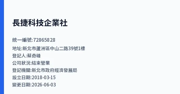 長捷科技企業社的照片-統編 72865828(新北市) 公司登記資料與營業項目詳細圖表