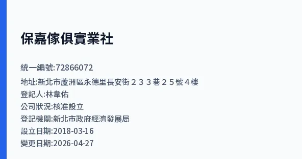 保嘉傢俱實業社的照片-統編 72866072(新北市) 公司登記資料與營業項目詳細圖表