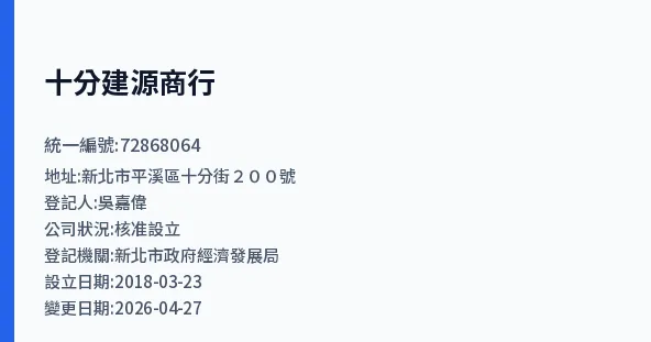 十分建源商行的照片-統編 72868064(新北市) 公司登記資料與營業項目詳細圖表