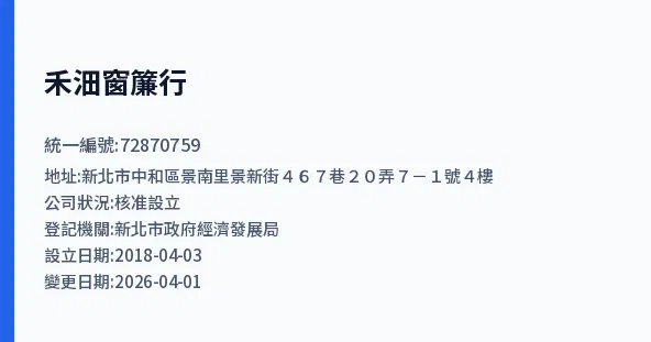 禾沺窗簾行的照片-統編 72870759(新北市) 公司登記資料與營業項目詳細圖表