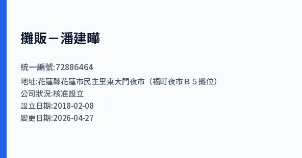 攤販-潘建曄的照片-統編 72886464(花蓮縣) 公司登記資料與營業項目詳細圖表