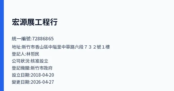 宏源展工程行的照片-統編 72886865(新竹市) 公司登記資料與營業項目詳細圖表