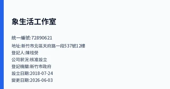 象生活工作室的照片-統編 72890621(新竹市) 公司登記資料與營業項目詳細圖表