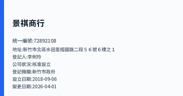 景祺商行的照片-統編 72892108(新竹市) 公司登記資料與營業項目詳細圖表