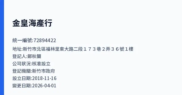 金皇海產行的照片-統編 72894422(新竹市) 公司登記資料與營業項目詳細圖表