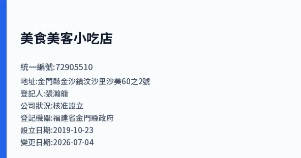 美食美客小吃店的照片-統編 72905510(金門縣) 公司登記資料與營業項目詳細圖表