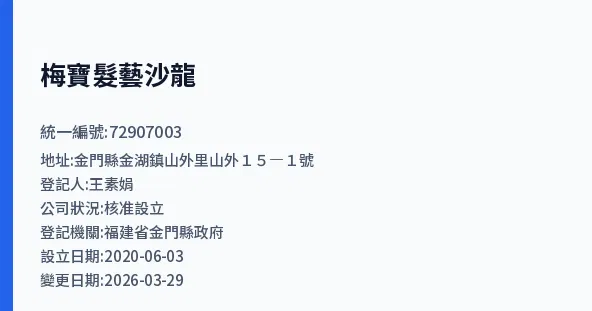 梅寶髮藝沙龍的照片-統編 72907003(金門縣) 公司登記資料與營業項目詳細圖表