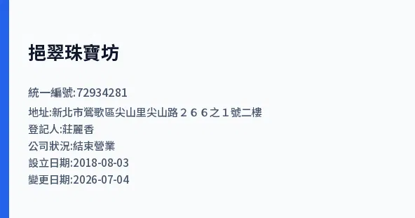 挹翠珠寶坊的照片-統編 72934281(新北市) 公司登記資料與營業項目詳細圖表