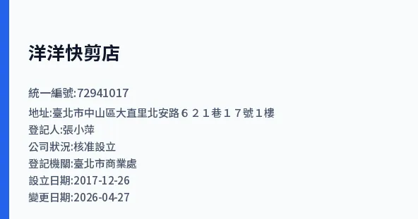 洋洋快剪店的照片-統編 72941017(臺北市) 公司登記資料與營業項目詳細圖表