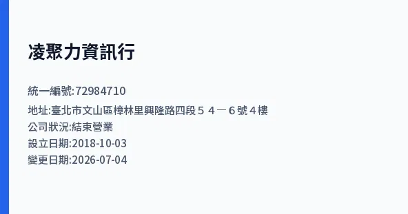 凌聚力資訊行的照片-統編 72984710(臺北市) 公司登記資料與營業項目詳細圖表