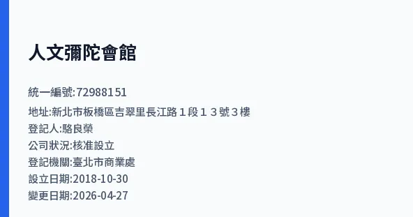 人文彌陀會館的照片-統編 72988151(新北市) 公司登記資料與營業項目詳細圖表
