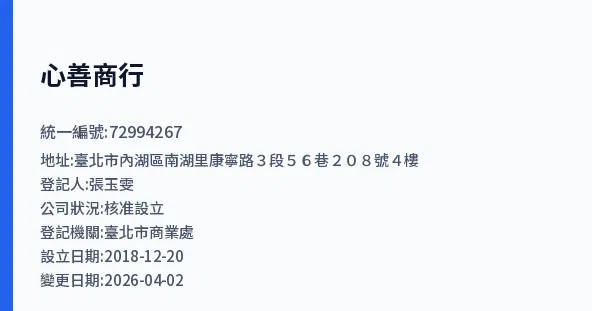 心善商行的照片-統編 72994267(臺北市) 公司登記資料與營業項目詳細圖表