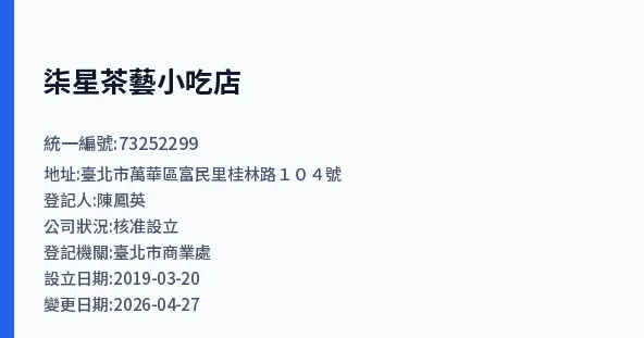 柒星茶藝小吃店的照片-統編 73252299(臺北市) 公司登記資料與營業項目詳細圖表