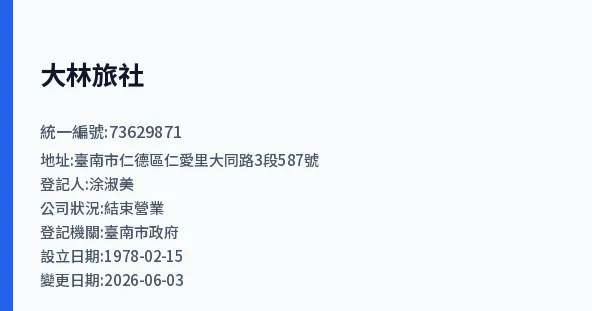 大林旅社的照片-統編 73629871(臺南市) 公司登記資料與營業項目詳細圖表