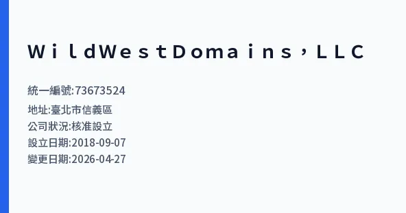 Wild West Domains, LLC的照片-統編 73673524(臺北市) 公司登記資料與營業項目詳細圖表
