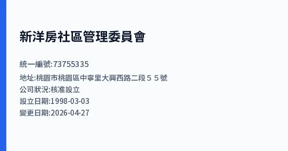 新洋房社區管理委員會的照片-統編 73755335(桃園市) 公司登記資料與營業項目詳細圖表