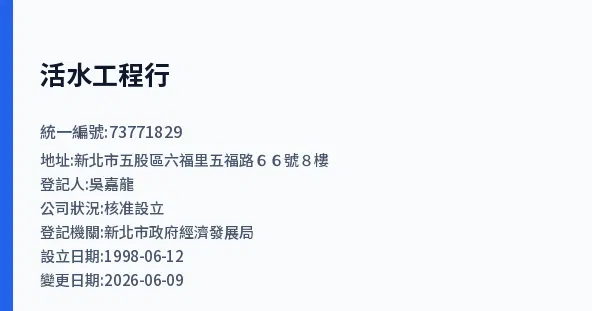 活水工程行的照片-統編 73771829(新北市) 公司登記資料與營業項目詳細圖表