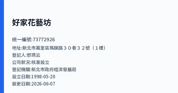 好家花藝坊的照片-統編 73772926(新北市) 公司登記資料與營業項目詳細圖表