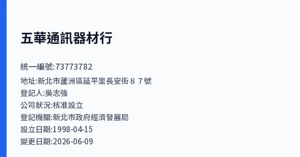 五華通訊器材行的照片-統編 73773782(新北市) 公司登記資料與營業項目詳細圖表