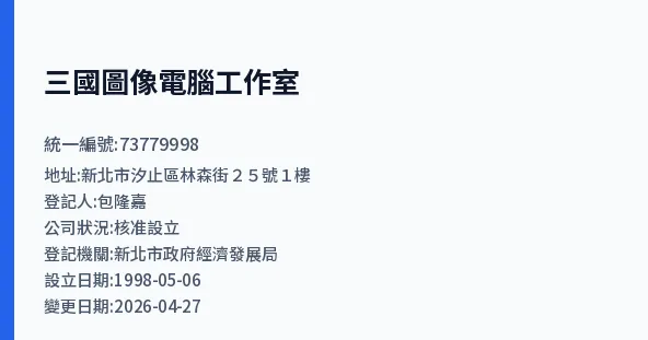 三國圖像電腦工作室的照片-統編 73779998(新北市) 公司登記資料與營業項目詳細圖表