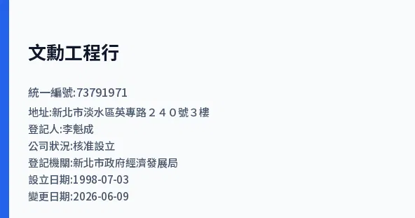 文勳工程行的照片-統編 73791971(新北市) 公司登記資料與營業項目詳細圖表