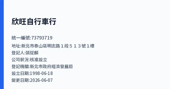 欣旺自行車行的照片-統編 73793719(新北市) 公司登記資料與營業項目詳細圖表