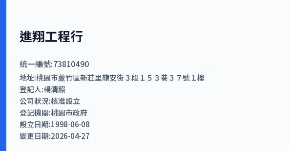 進翔工程行的照片-統編 73810490(桃園市) 公司登記資料與營業項目詳細圖表