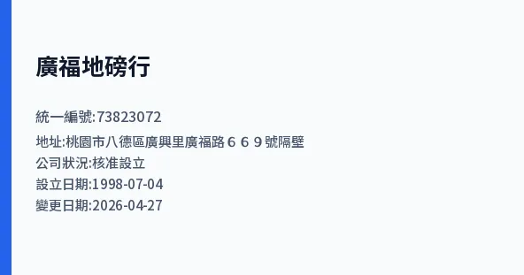 廣福地磅行的照片-統編 73823072(桃園市) 公司登記資料與營業項目詳細圖表