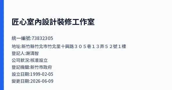 匠心室內設計裝修工作室的照片-統編 73832305(新竹縣) 公司登記資料與營業項目詳細圖表