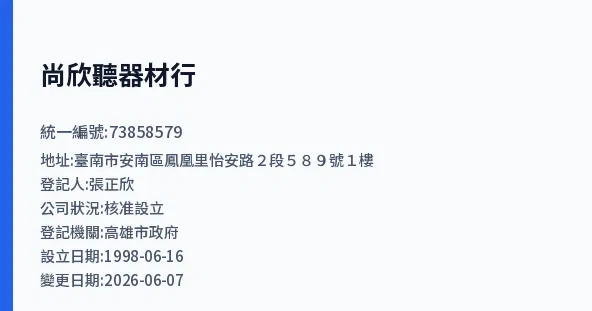 尚欣聽器材行的照片-統編 73858579(臺南市) 公司登記資料與營業項目詳細圖表