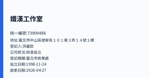 鐵漢工作室的照片-統編 73909486(臺北市) 公司登記資料與營業項目詳細圖表